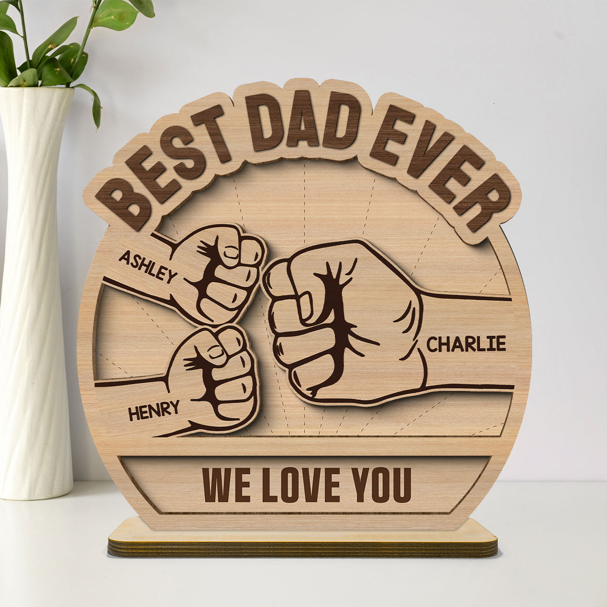 Plaque en bois debout personnalisée à 2 couches Fist Bump – joyeuxliens